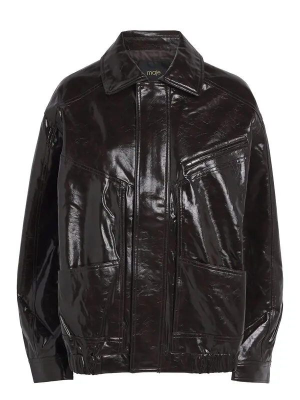 Maje Faux Leather Jacket - Brown