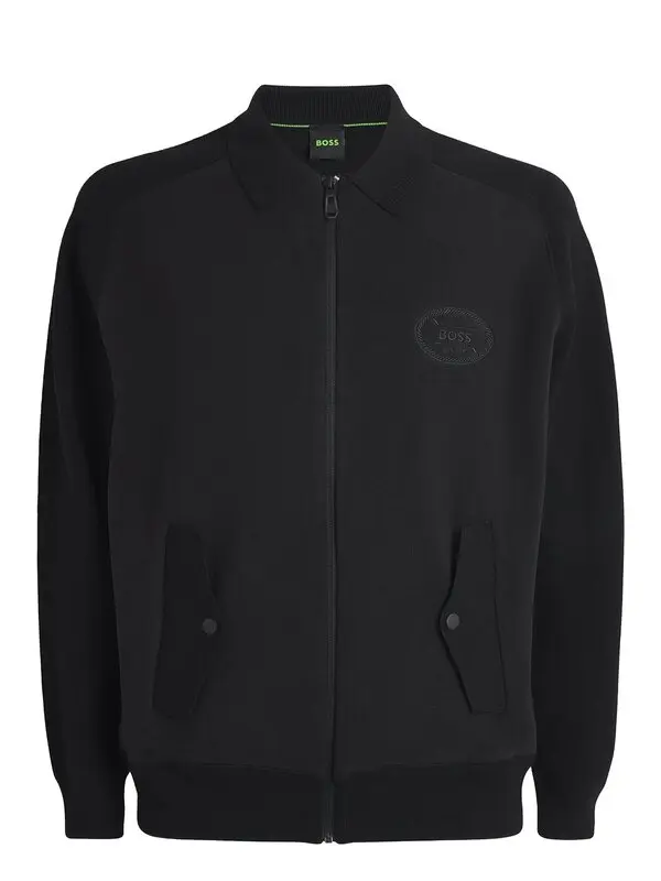 BOSS Fleece Polo Jacket - Black