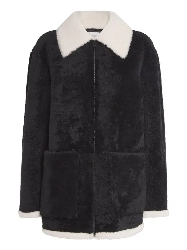 FRAME Lamb Shearling Aviator Jacket - Black