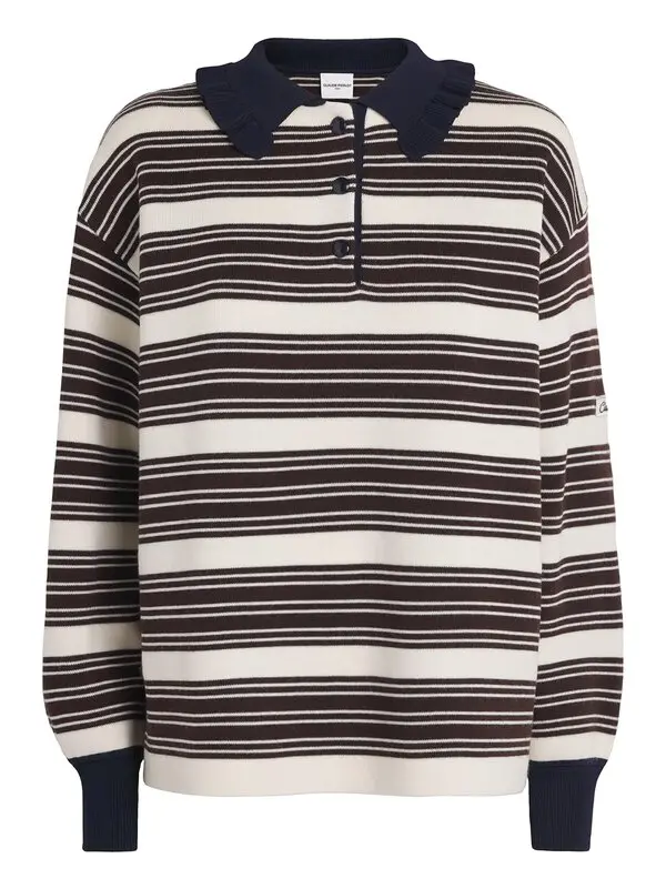 Claudie Pierlot Striped Knitted Polo Shirt - Brown