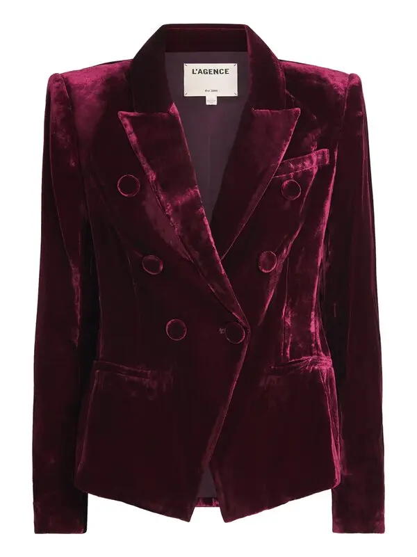 L'Agence Marie Velvet Double-breasted Blazer - Purple
