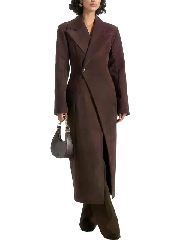 Manière De Voir Asymmetric Suede Wrap Coat - Brown