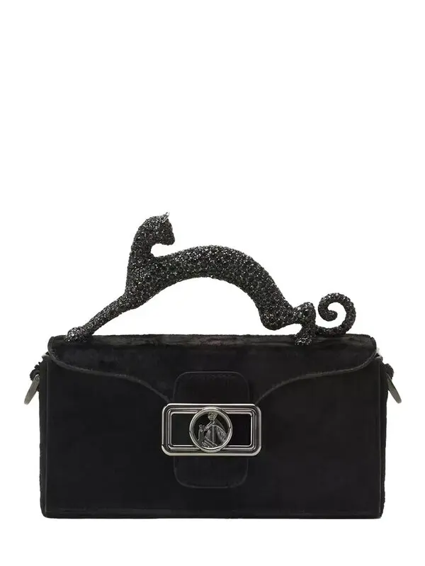 LANVIN Leather Crossbody Bag With Crystal-embellished Panther Handle - Black