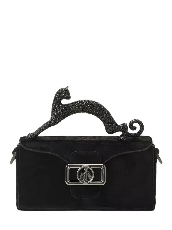 LANVIN Leather Crossbody Bag With Crystal-embellished Panther Handle - Black