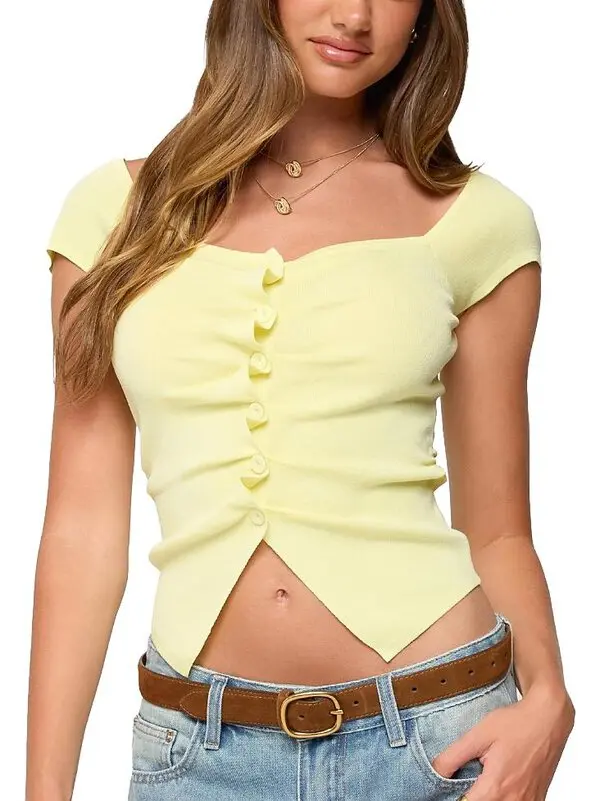 EDIKTED Lilibet Sweetheart Button Up Top - Yellow