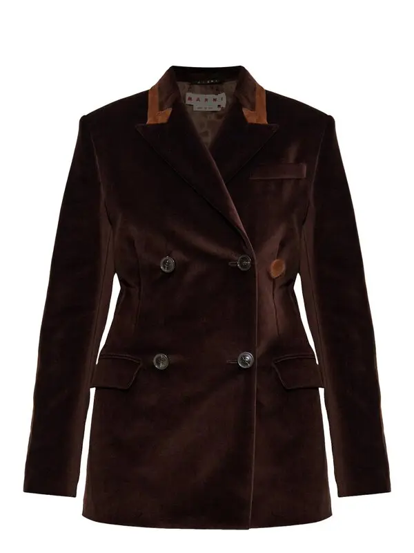Marni Double-breasted Velvet Blazer - Brown