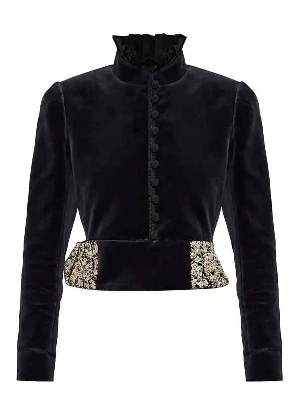 Chloé Velvet Blazer With Embroidered Appliqués - Navy Blue