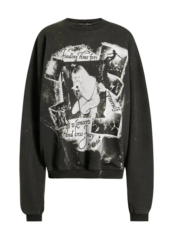 Dolce & Gabbana Cotton Crew Neck Sweatshirt With Print - Black