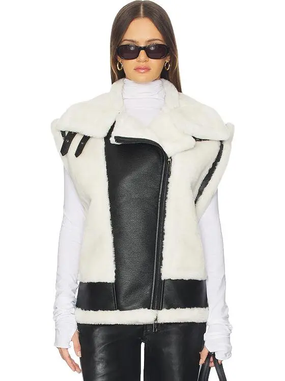 Jocelyn Faux Shearling & Leather Moto Vest - Black & Ivory