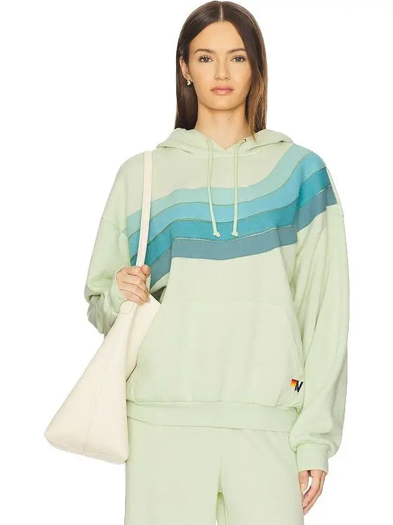 Aviator Nation Wave Stripe 4 Relaxed Pullover Hoodie - Lime Cream & Seafoam