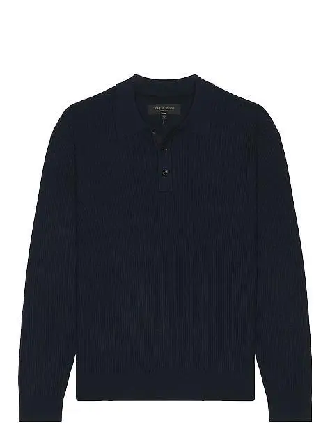 Rag & Bone Crawford Cashmere Blend Long Sleeve Polo - Navy