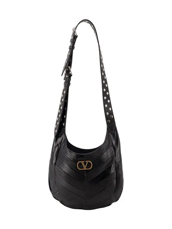 Valentino Garavani Leather Hobo Crossbody Bag With Vlogo Signature - Black