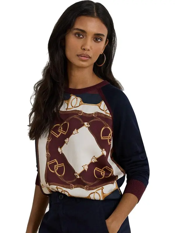 Ralph Lauren Equestrian-print Cotton-blend Crewneck Sweater - Lauren Navy Multi