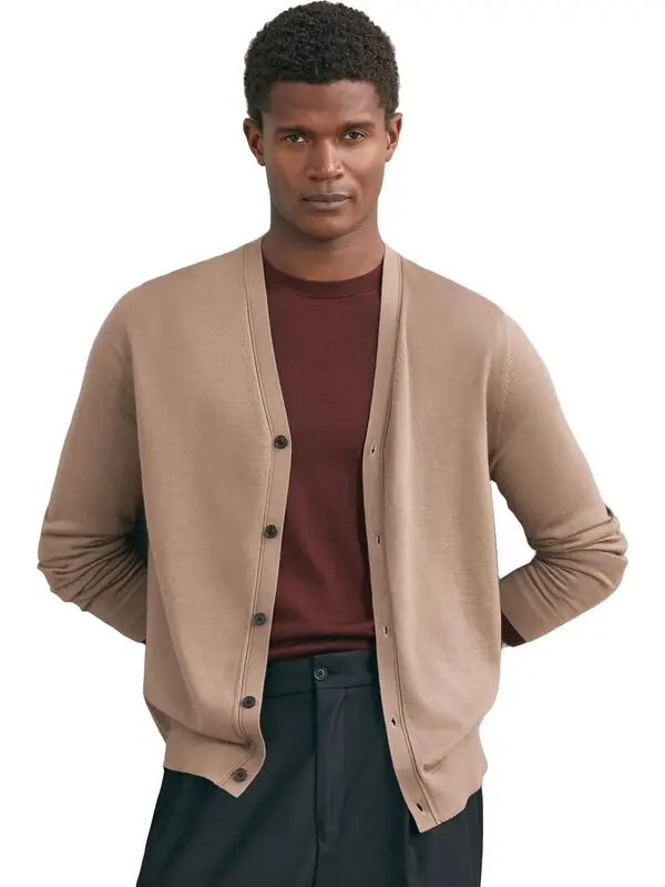REISS West Merino Wool Button-through Cardigan - Camel Brown