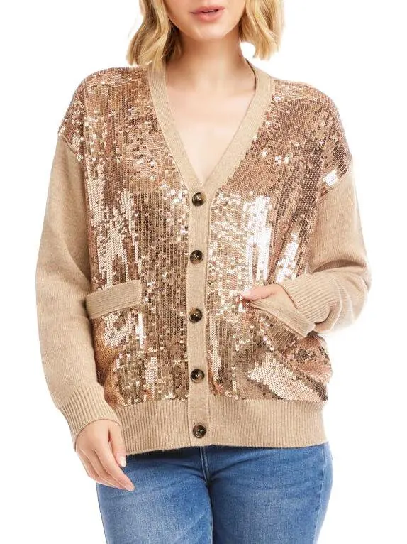 Karen Kane Sequin Cardigan - Dark Oatmeal