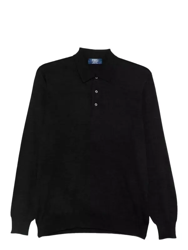 Fedeli Fine-knit Polo Jumper - Black