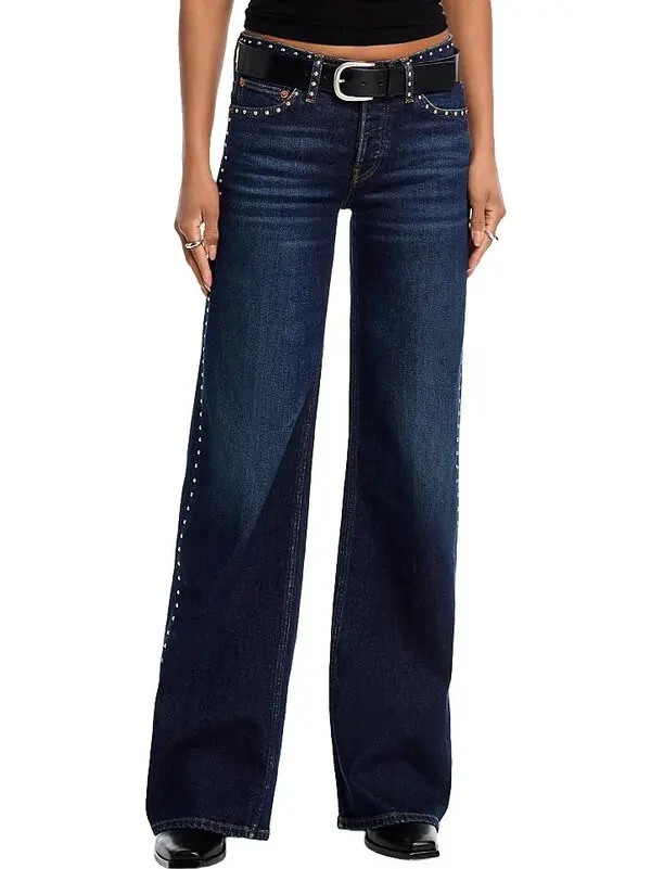 RE/DONE Studded Mid-rise Wide Leg Jeans - Barely Worn Stud