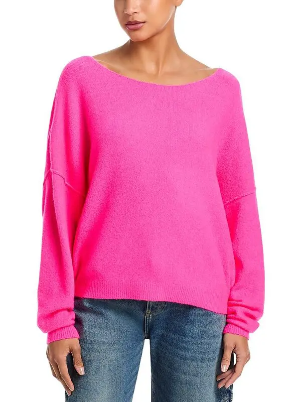 American Vintage Boat Neck Drop Shoulder Sweater - Rose Fluo