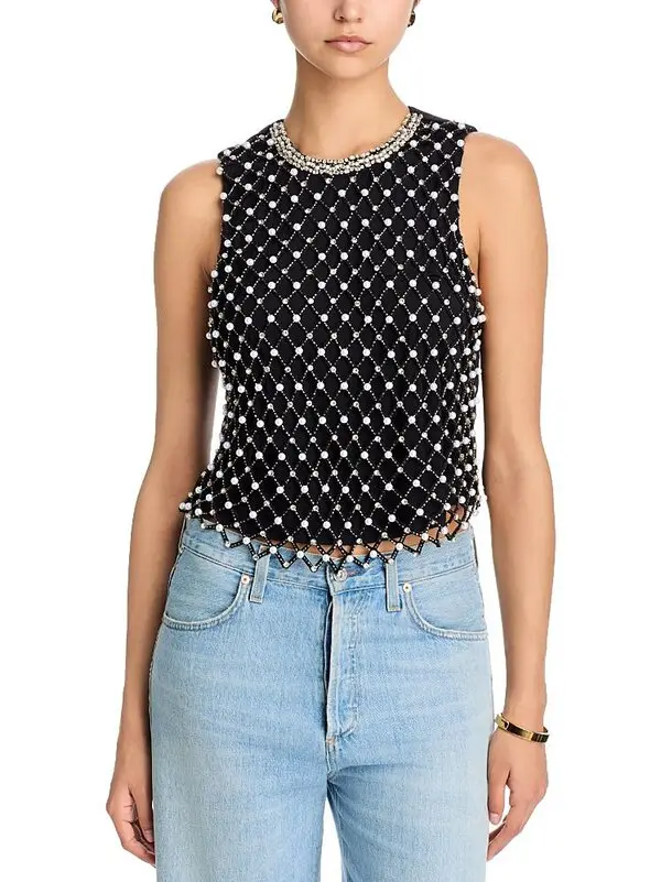 Alice + Olivia Amal Embellished Boxy Tank - Black/mutli