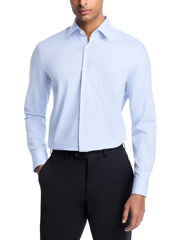 BOSS Hank Cotton Stretch Check Dot Slim Fit Dress Shirt - Bright Blue