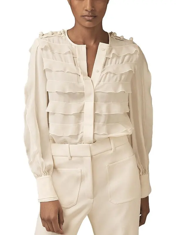 REISS Ulyanna Ruffle Detail Blouse - Cream