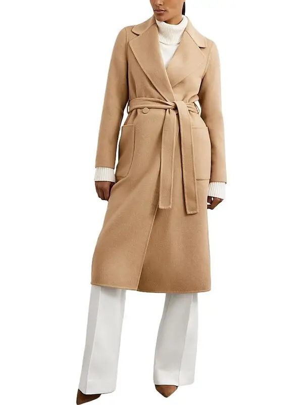 REISS Wool-blend Double Breasted Coat - Camel