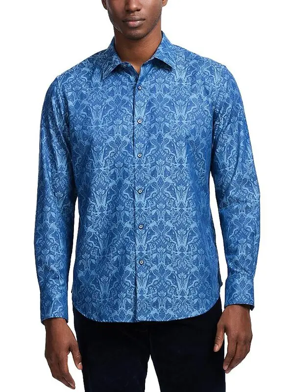Robert Graham Highland Cotton Blend Button Down Shirt - Dark Blue