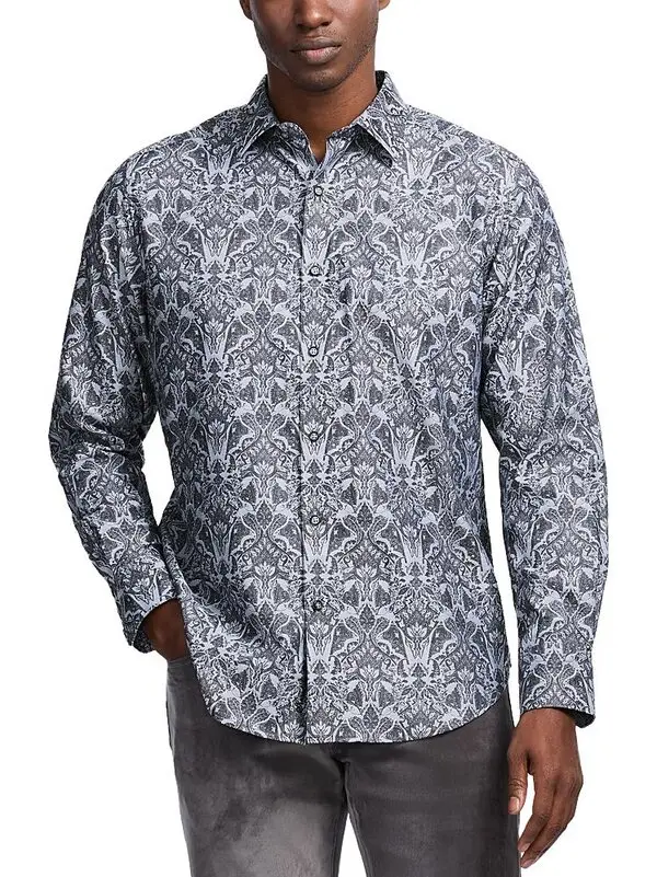 Robert Graham Highland Cotton Blend Button Down Shirt - Dark Grey