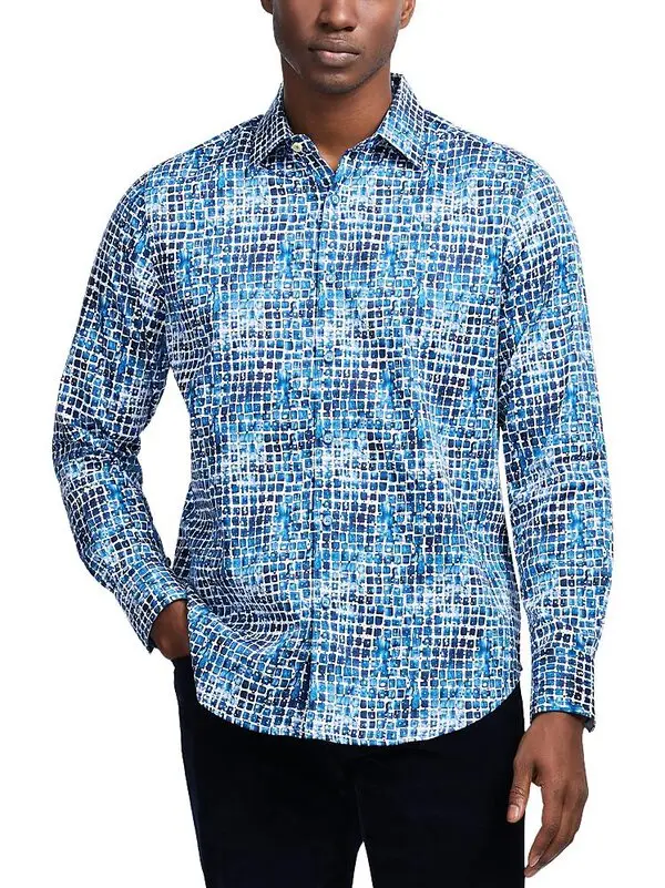 Robert Graham Hester Cotton Blend Button Down Shirt - Blue