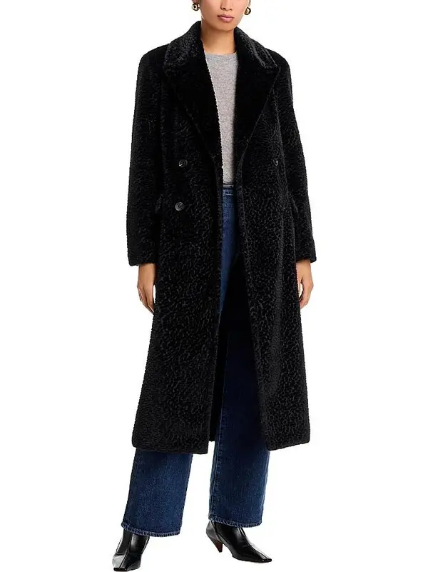 Avec Les Filles Textured Faux Fur Coat - Black