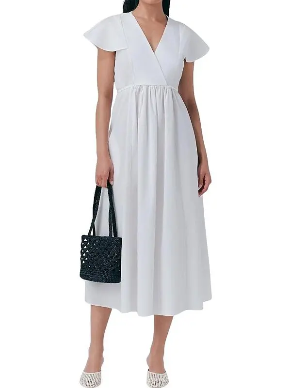 GHOST LONDON Eloise V-neck Midi Dress - White