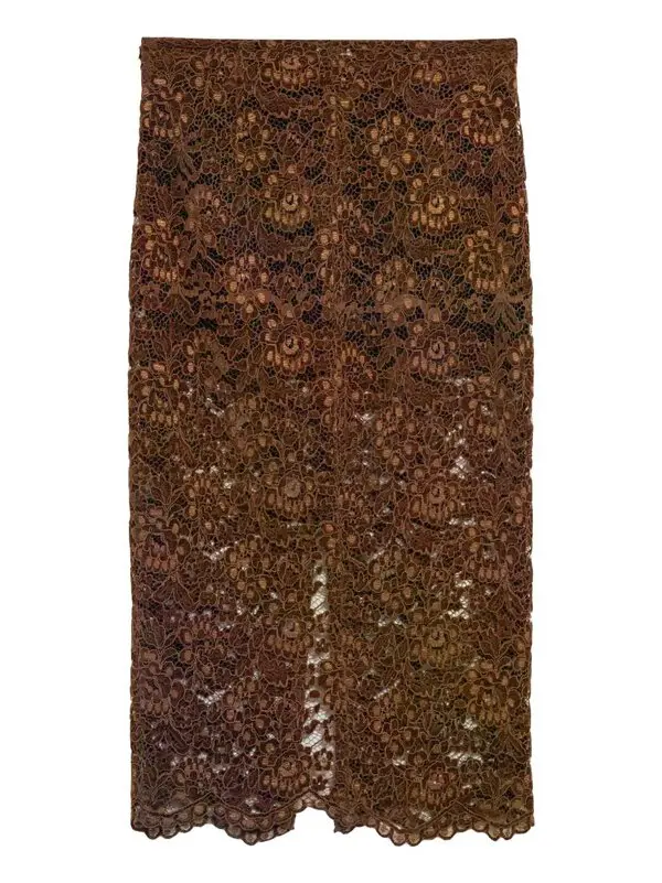 A PAPER KID Lace Slit Midi Skirt - Brown