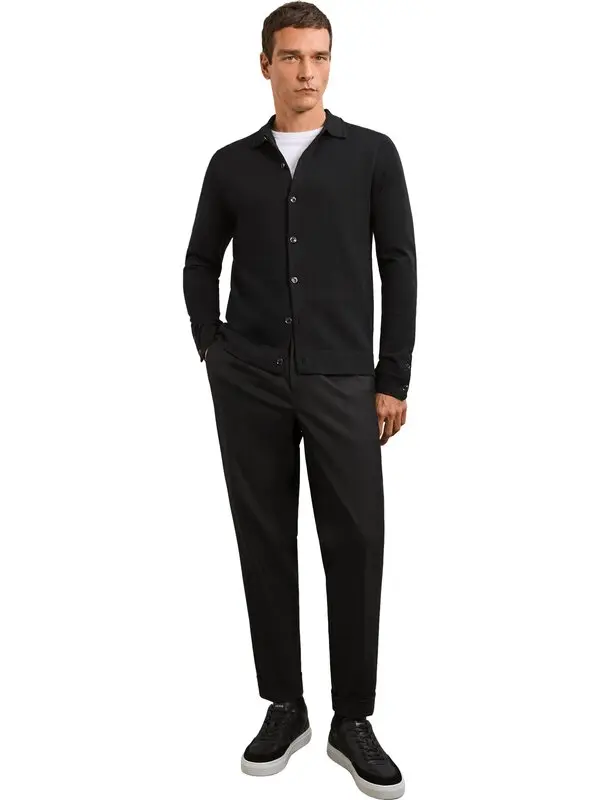REISS Forbes Merino Wool Button-through Cardigan - Black