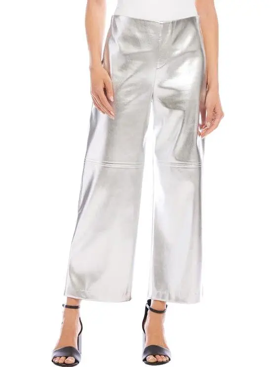 Karen Kane Crop Faux Leather Wide Leg Pants - Silver