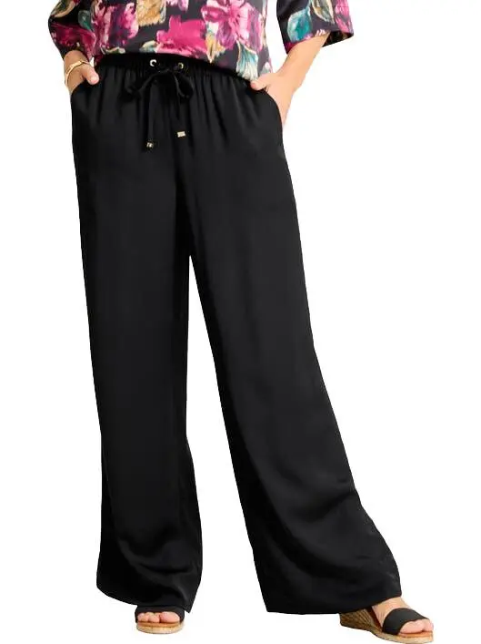 Tommy Bahama Satin Drawstring Wide Leg Pants - Black