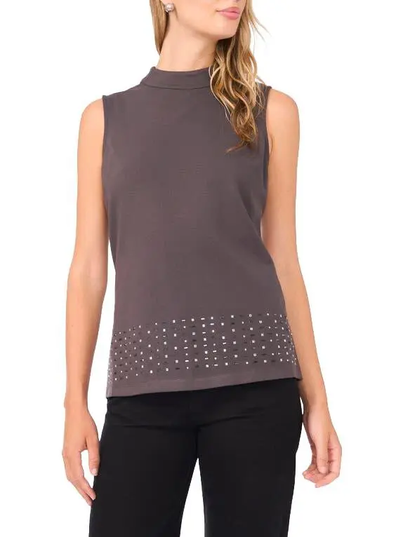 Vince Camuto Bead Detail Mock Neck Top - Medium Heather Grey