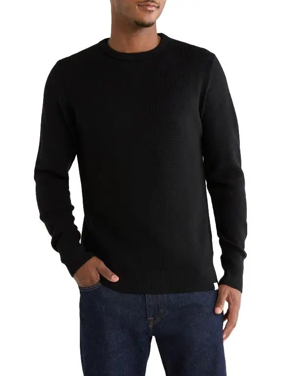 MERZ B. SCHWANEN Merino Ribbed Crewneck Sweater - Deep Black