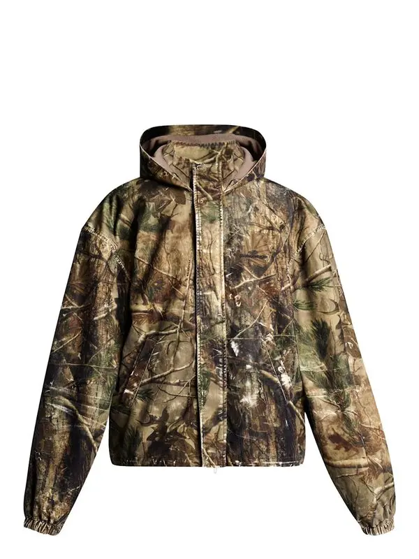 Balenciaga Camouflage Flocked Cotton Hooded Jacket - Brown