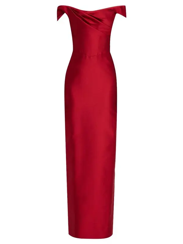Monique Lhuillier Draped Off-the-shoulder Column Gown - Siren