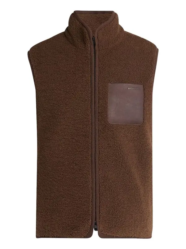 Moncler Leather-pocket Teddy Vest - Brown