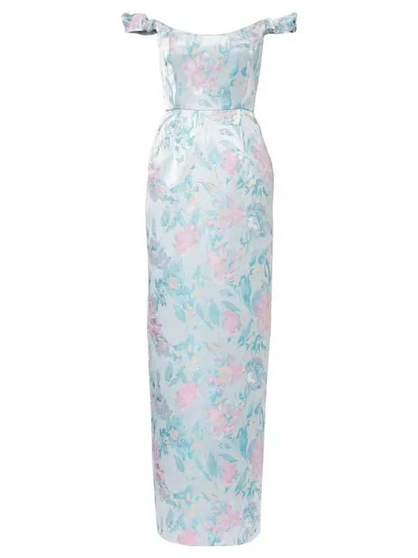 MARKARIAN Yolanda Floral Brocade Off-shoulder Gown - Blue