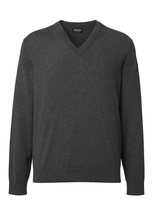 Zegna Cashmere V-neck Sweater - Grey