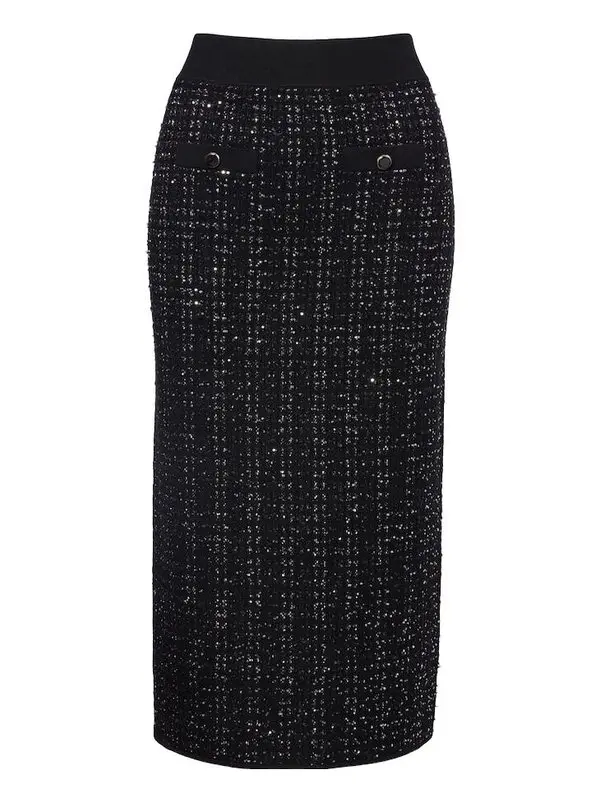 Veronica Beard Corbin Tweed Midi Skirt - Black