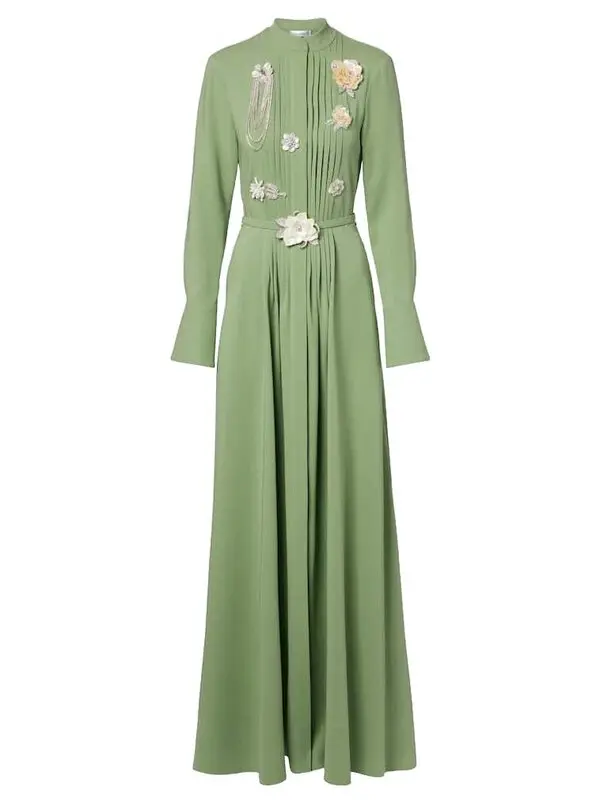 Oscar De La Renta Embroidered Silk-blend Georgette Gown - Green