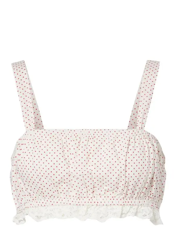 Posse Marlowe Lace-trimmed Polka-dot Crop Top - White