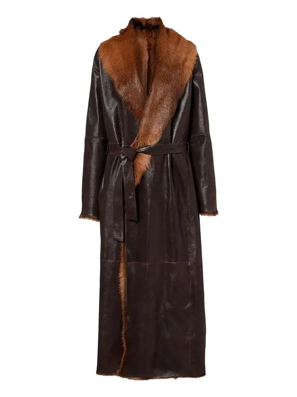 Magda Butrym Shearling-lined Leather Wrap Coat - Brown