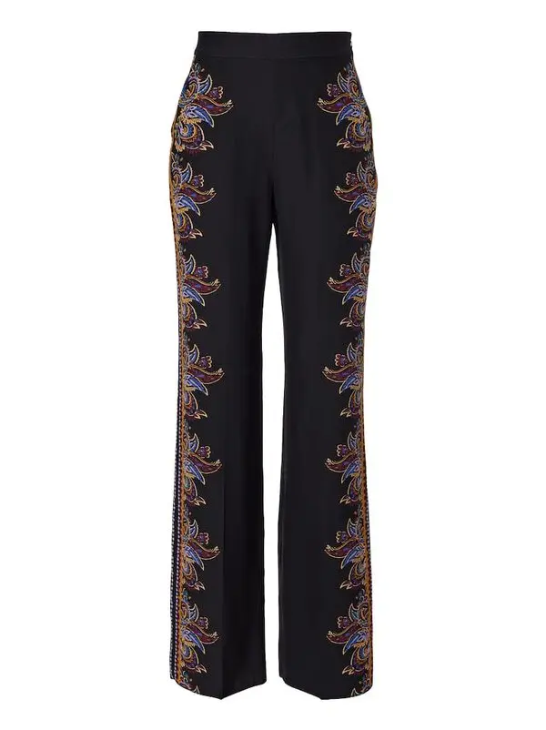 Etro Paisley Silk Wide-leg Pants - Black