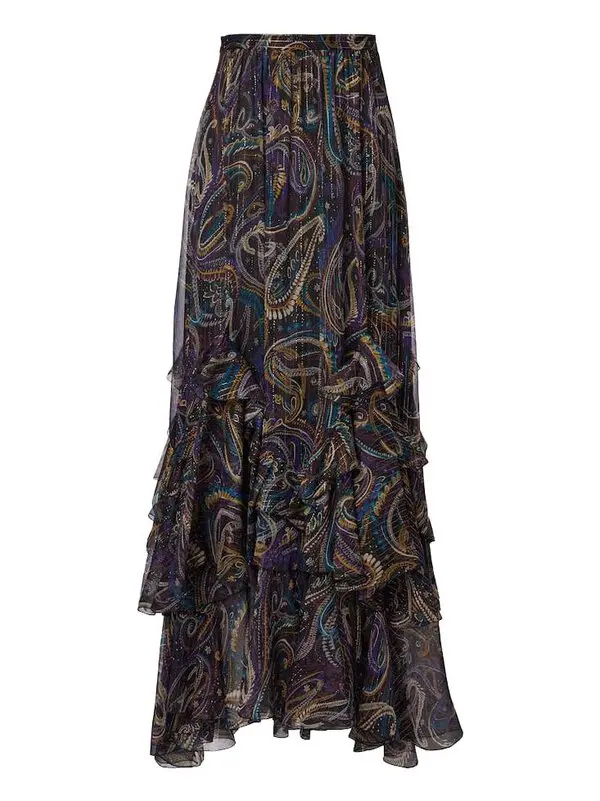 Etro Paisley Plissé Silk-blend Maxi Skirt - Multicoloured