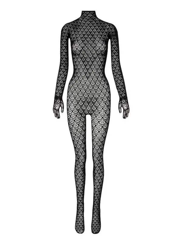 Wolford Mermaid Cutout Open-knit Catsuit - Black