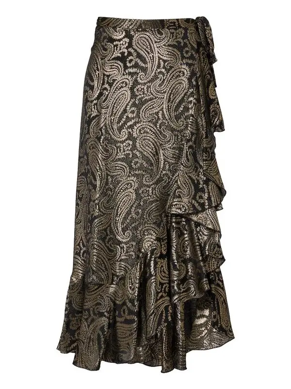 Etro Paisley Ruffled Silk-blend Midi Skirt - Black